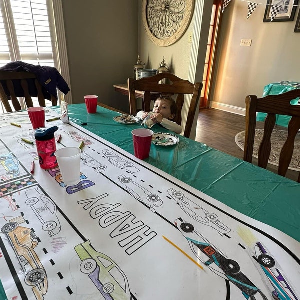 Race Car Coloring Table Runner, Race Cars Birthday Coloring Page, Cars ...