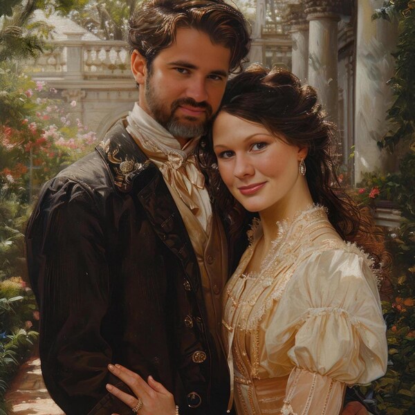 Custom Victorian Couple Portrait: Personalized Oil Painting Style ...