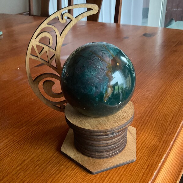 Sphere Stand - Wood - Laser Cut - Crescent Moon - Sphere Holder- Large ...