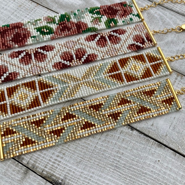 Rose Loom Bracelet Pattern, Floral Bead Loom Pattern, Miyuki Delica ...