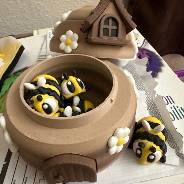 Cute Bee and Beehive Set 3D Printed Cottagecore Decor Baby Bee Desk Pet ...