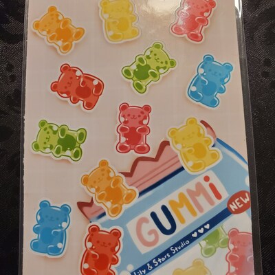 Gummy Bear Sticker Sheet Hand Drawn Kawaii Design Cute Food Stickers ...