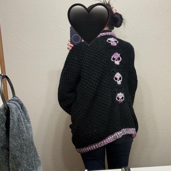 Skull Hexagon Cardigan With Granny Square Back Detail and Pockets Hexi ...