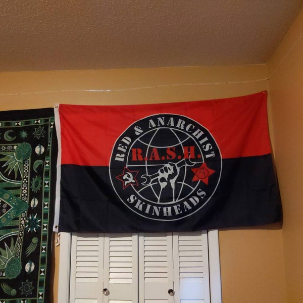 Red & Anarchist Skinheads (R.A.S.H) Flag Banner Antifascist Antifa Anti ...