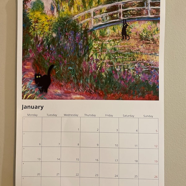 Monet Bridge Over Water Lilies Cat Print, Black Cat Art Poster, Monet ...