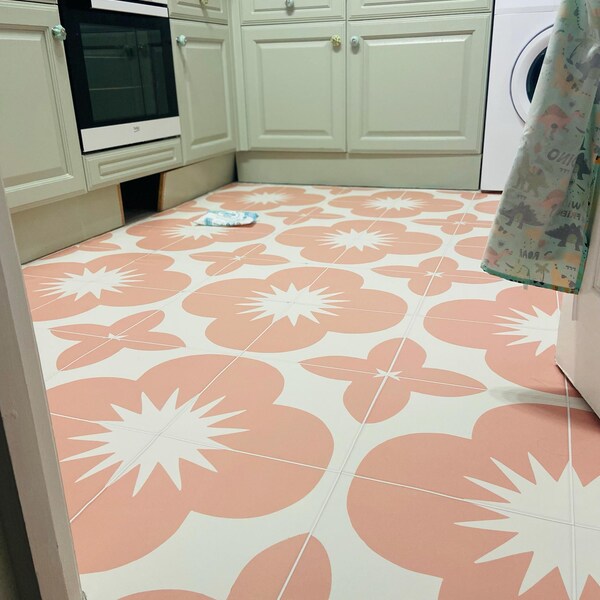 Ocean & off White Checker Vinyl Tile Sticker Floor Decals Removable and ...