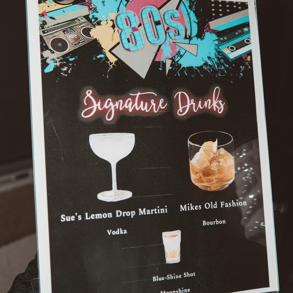 80s Bar Menu Sign, Signature Drinks Sign, Chalkboard Design Menu Bar ...