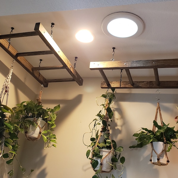 Farmhouse Ladder Pot Rack: Rustic Wood Stained Plant Holder, Various ...