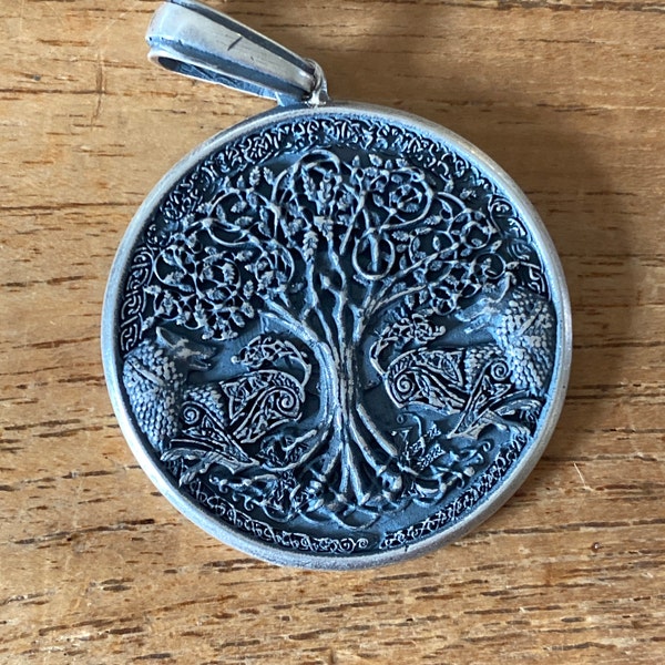 Tree of Life With Wolf Handmade Sterling Silver Charm Necklace ...