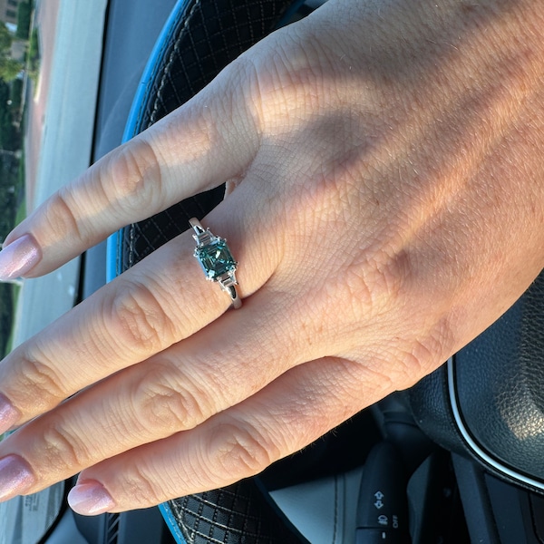 1.20 CT Asscher Cut Cyan Blue Moissanite Ring, Minimalist Ring ...
