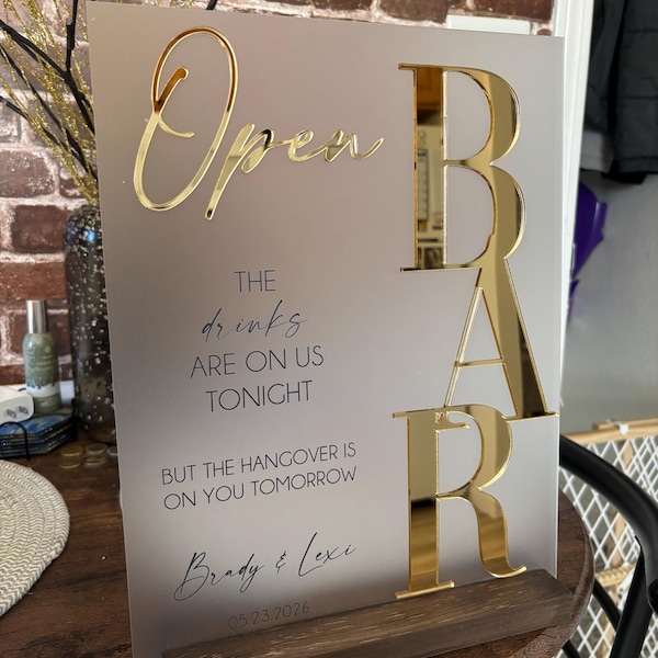 3D Mirror Gold Foil Open Bar Menu Signature Cocktails Custom Minimalist ...