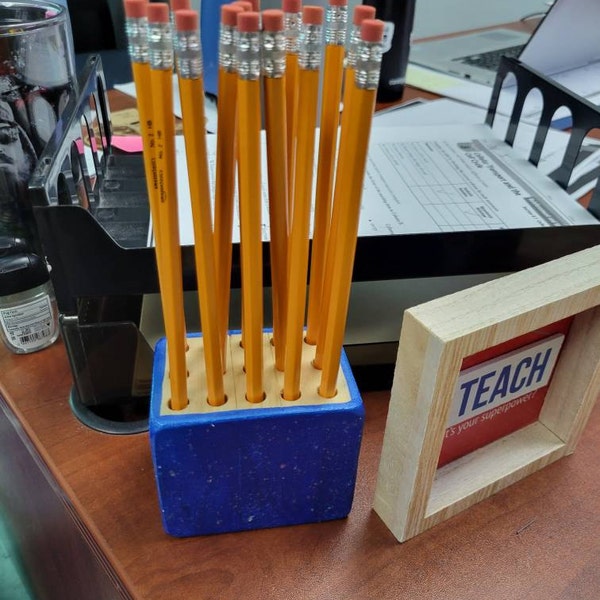 Teacher Gift, Pencil Holder, Numbered, Personalized Wood Block, School ...