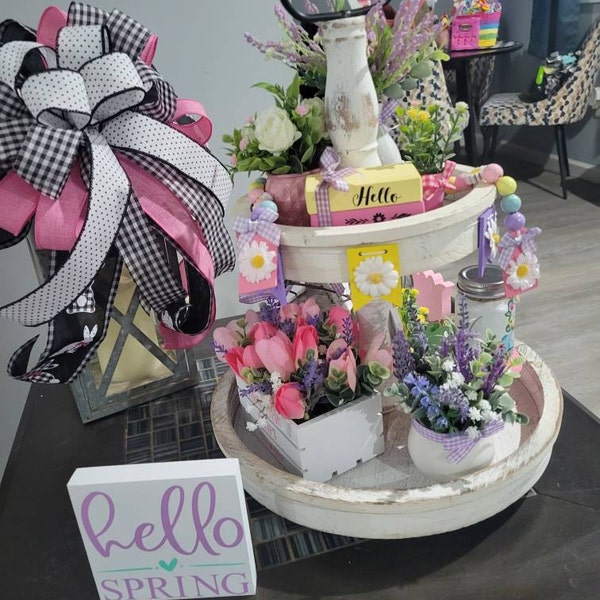 Spring Tiered Tray Mini Floral Arrangement, Mini Crate for Tiered Tray ...