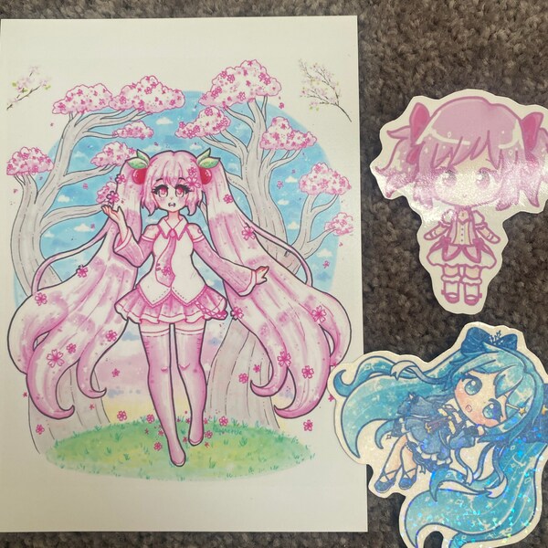 Vocaloid Chibi Miku, Rin, and Len Stickers [cute Kawaii Anime Laminated ...
