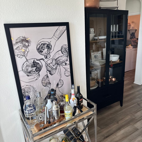 Bar Cart Print | Cheers Print | Bar Cart Decor | Retro Kitchen Wall Art ...