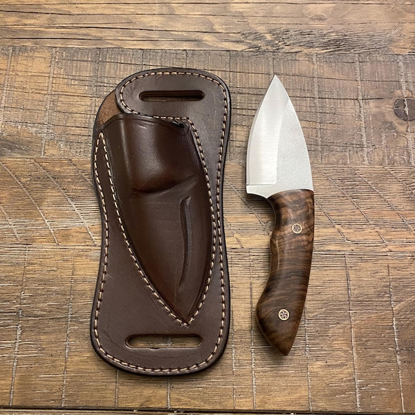 Custom EDC Knife With Scout Carry Leather Sheath, Stainless Steel Fixed ...