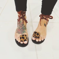 Kelly Sandal Brown Cow Print Toe With Brown Straps - Etsy Canada