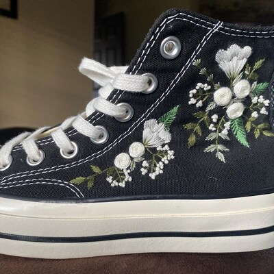 Embroidered Converse/converse Custom Flower Embroidery /bridal Converse ...