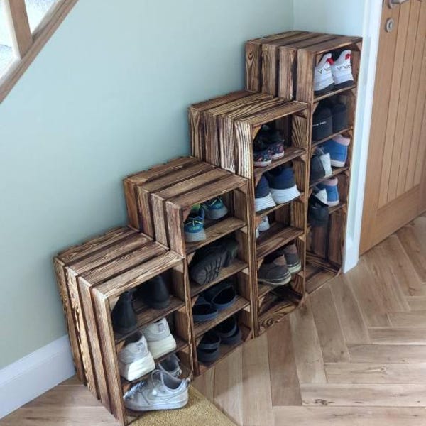 Wooden Shoe Rack Rustic Vintage Shoe Organizer for Entryway Handmade ...