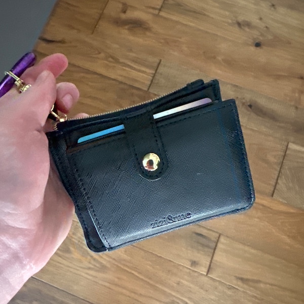Vegan Leather Compact ID Wallet With Wristlet Attachment - Hollingworth ...