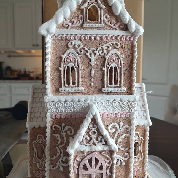 Christmas Tan Victorian Glitter Lighted Gingerbread Hand Painted House ...