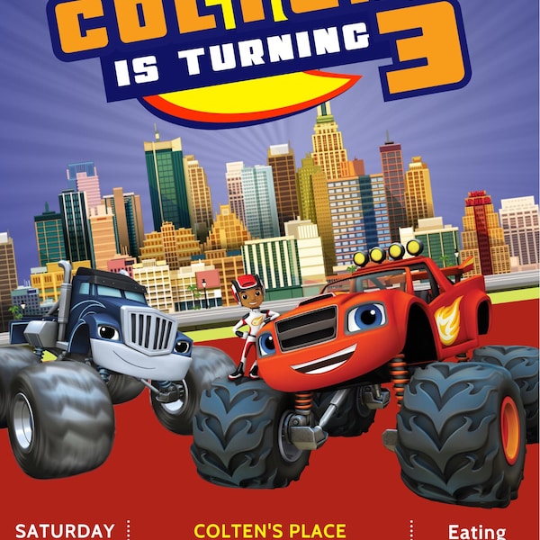 Blaze and the Monster Machines Birthday Invitation | Blaze Birthday ...