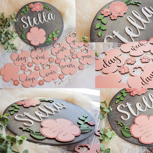 Floral Milestone Sign, SVG FILE Glowforge Flowers - Etsy