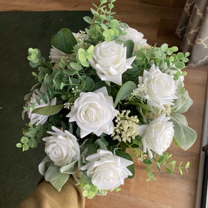 Rose & Greenery Bridesmaid Bouquets With Premium White Roses, Greenery ...