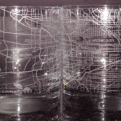 Chicago City Map Rocks Glass Engraved Whiskey Glass 11oz Etched Bourbon ...