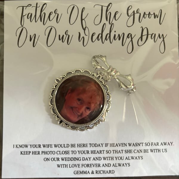 Personalised Memorial Photo Bow Charm Pin/gift for Groom/him/heaven ...