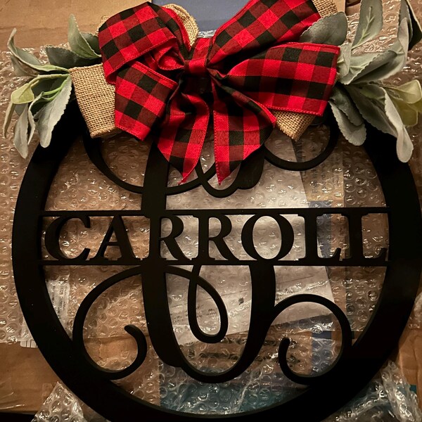 Last Name Door Sign Initial Door Wreath Personalized Front Door Family ...
