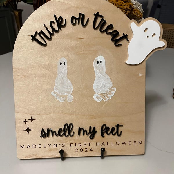 Halloween Footprint or Handprint Art Sign Trick or Treat My Little Boo ...