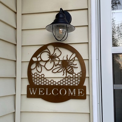 Customizable BEE Welcome Metal Sign Bee Keeper Porch Patio Garden Bee ...