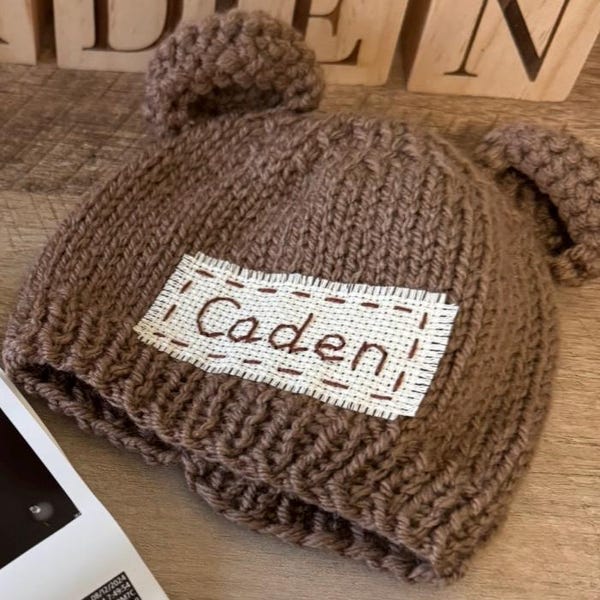 Name Tag ONLY Custom Wording Hand Embroidered Stitched Baby Hats Tags ...