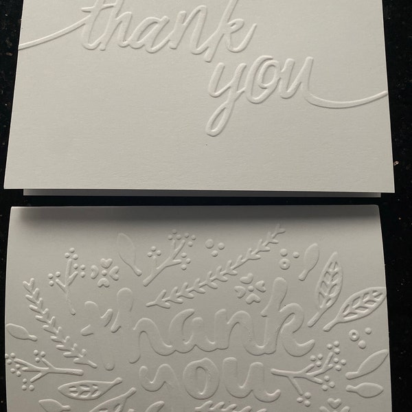 5 Thank You Cards Embossed Blank Cards Handmade Greeting Cards White ...