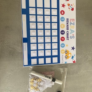 Personalised Re-usable Reward Chart With Velcro Stars, Wipeable Pen for ...