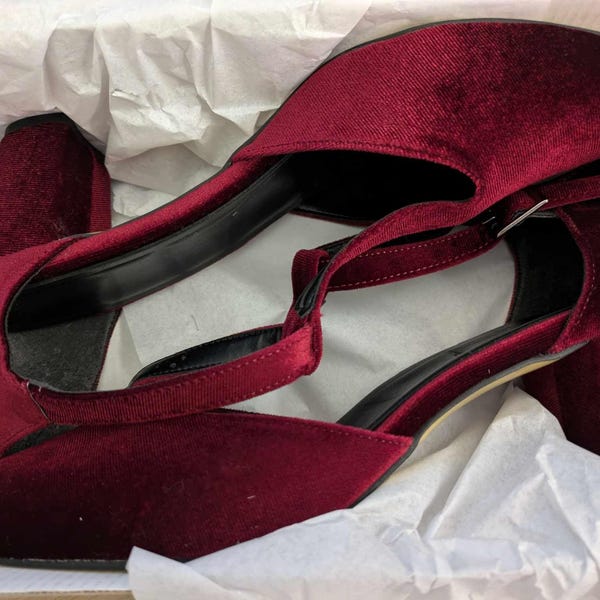 Burgundy Bridal Shoes, Dark Red Velvet Wedding Heels, Low Block Heels ...