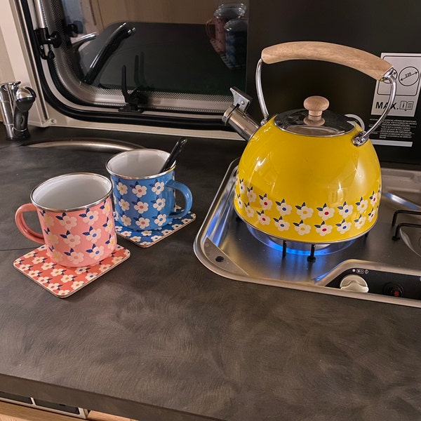 Honey Yellow Whistling Kettle: Floral Stainless Steel Tea Pot (2.5L) - Etsy
