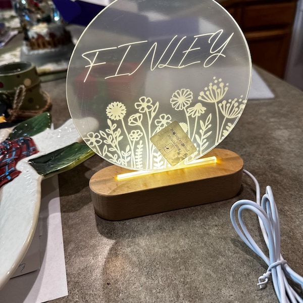 Personalized Acrylic Night Light, Boho Night Botanic LED Light, Kids ...