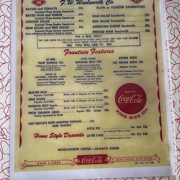 1960 WOOLWORTH RESTAURANT Harvest House Menu PHOTO - Etsy