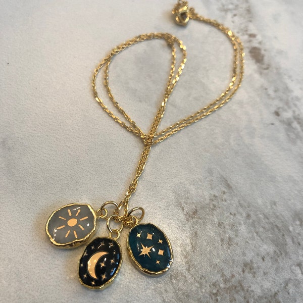 Celestial Necklace, Astrology Necklace, Dainty Gemstone, Gold Star ...