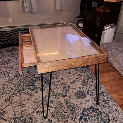 Rustic Puzzle Coffee Table With Removable Glass Top Includes 2 Hidden ...
