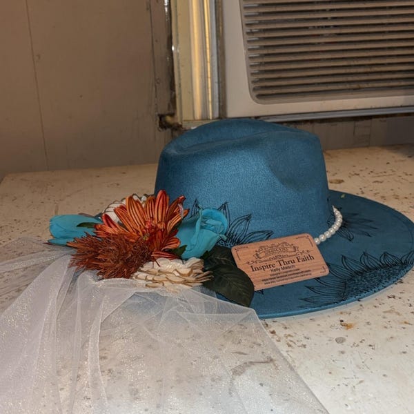 Hand Burned Branded Beige Wild Flower With Dandelion Base Ball Cap ...