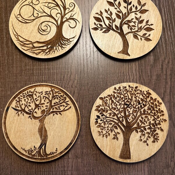 Tree of Life Wood Coasters Set of Four Individual Designs - Etsy