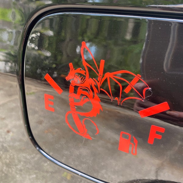 Dragon Empty Gas Tank Car Decal, Funny Car Decal, Dragon Laptop Decal ...