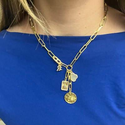 Gold Open Link Chain Mixed Charms Necklace - Etsy