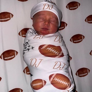 Football Baby Blanket, Name Baby Boy Swaddle Personalized Shower Gift ...