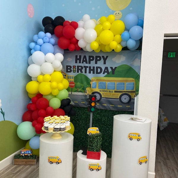 School Bus Party - School Bus Cupcake Toppers, Cups School Birthday ...