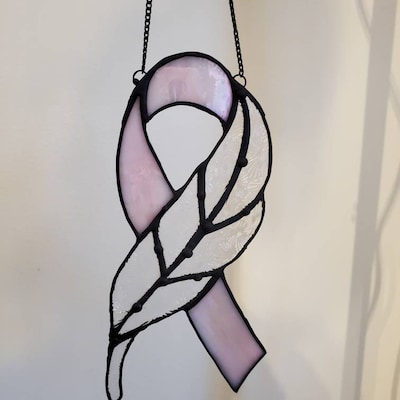 Cancer Ribbon and Feather, Suncatcher Stained Glass Pattern, Digital ...