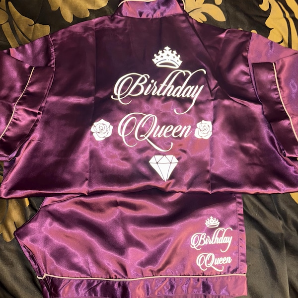 Birthday Queen Pjs,satin Pyjamas,bridesmaid Pyjama Set,bridal Party Pj ...